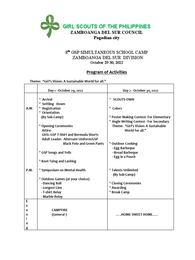Program of Activities GSP Simultaneous Camp October 29 30 2022 ZAMBO ...