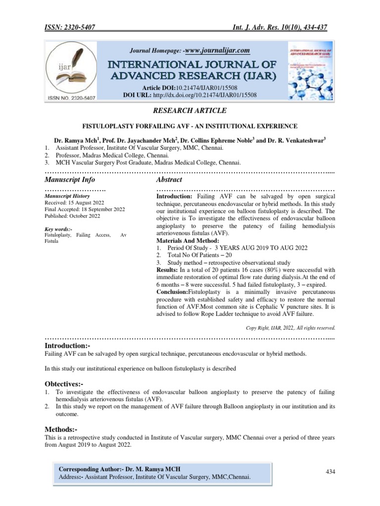 Fistuloplasty Forfailing Avf - An Institutional Experience | PDF ...
