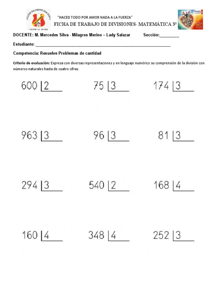 Ficha de Trabajo de Divisiones | PDF