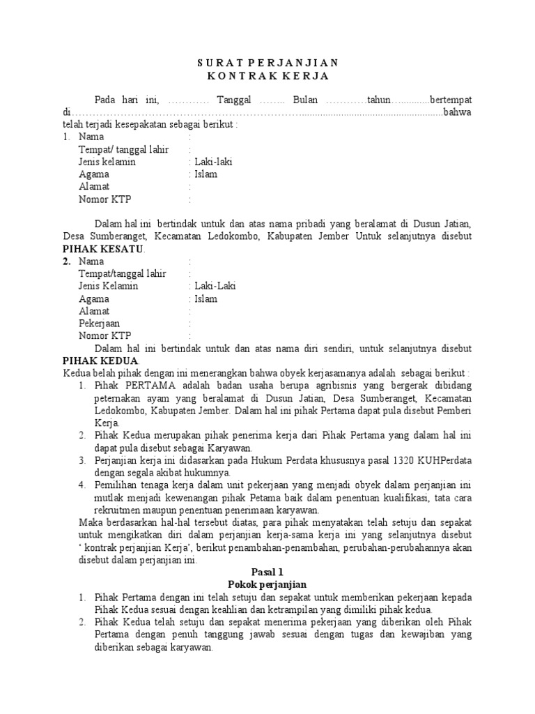 Surat Perjanjian Kerja Sama Kemitraan Ayam Pdf