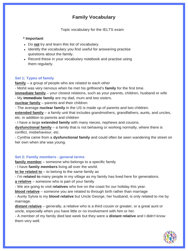 11E5 Family Vocab List | PDF | Family | Stepfamily