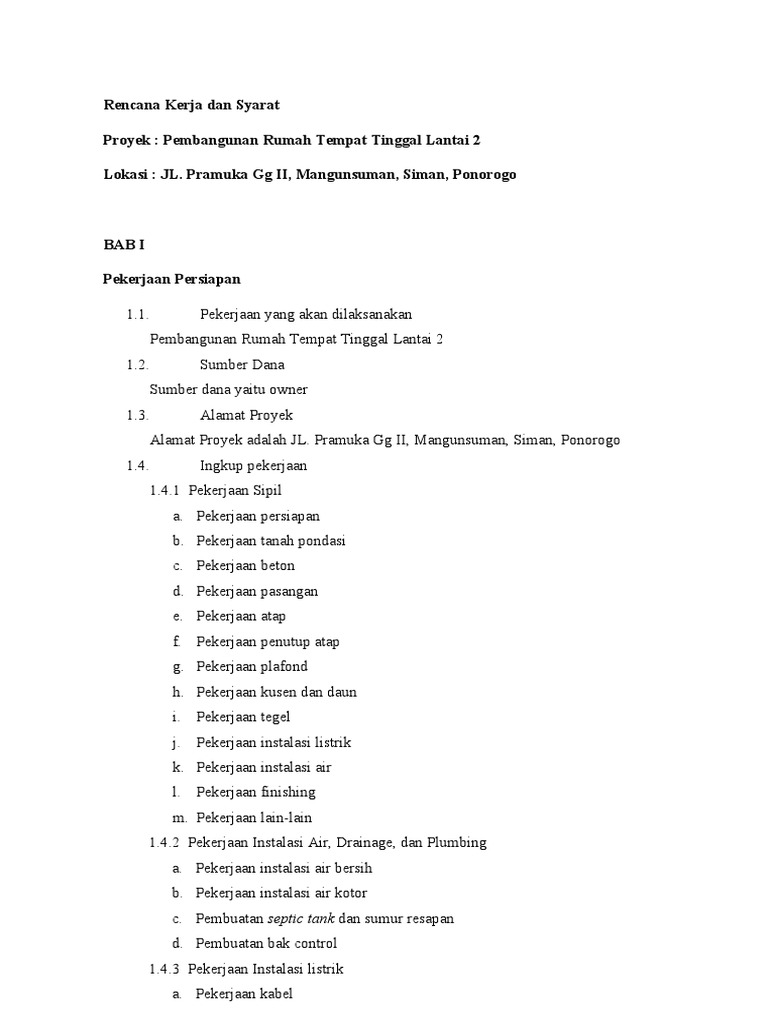 Rencana Kerja Dan Syarat | PDF