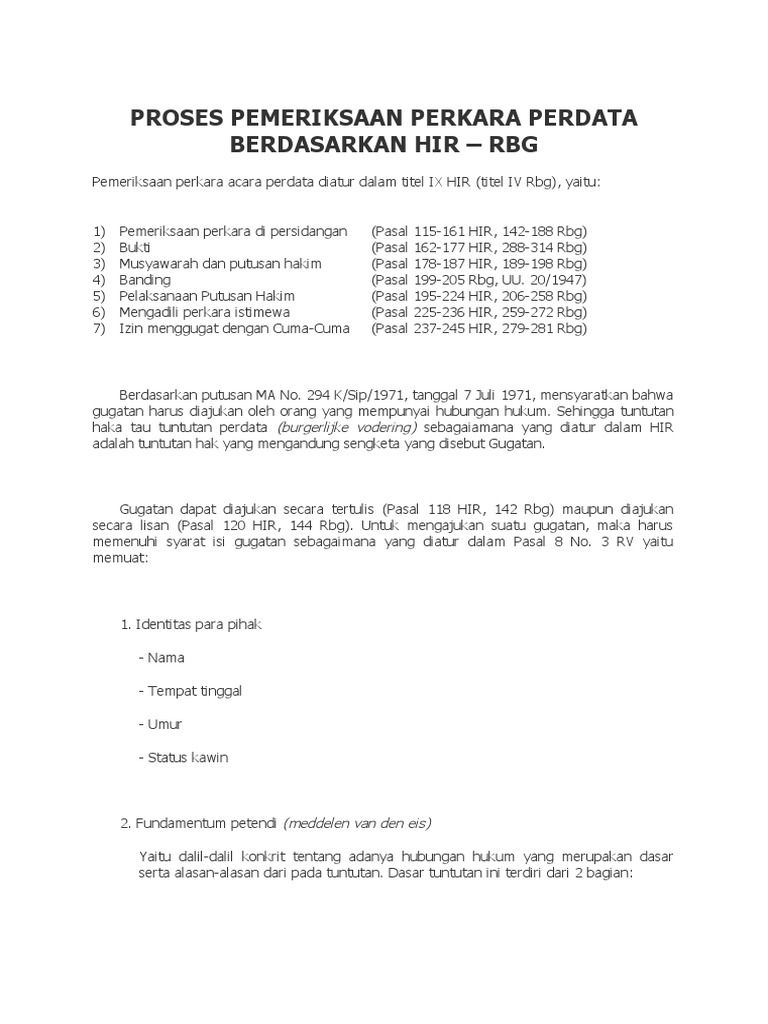 Proses Pemeriksaan Perkara Perdata HIR-RBG | PDF | Ilmu Sosial | Hukum