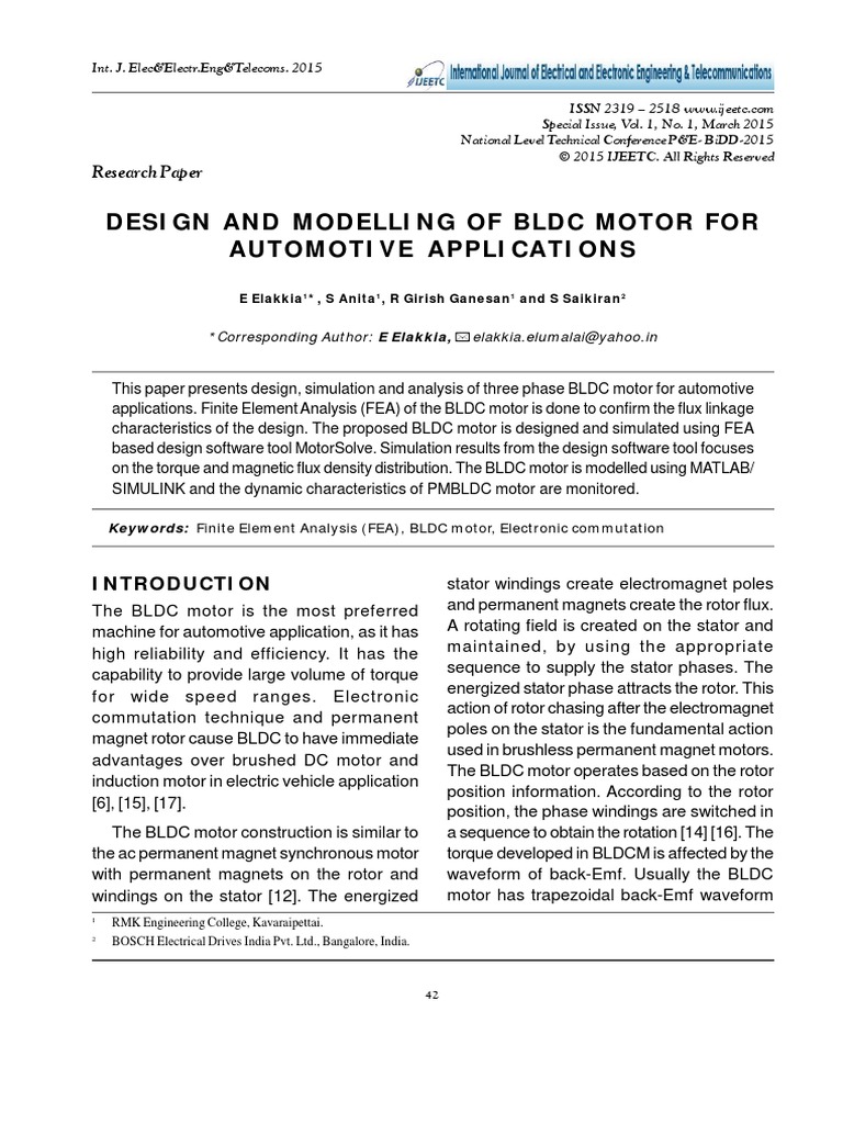 Design and Modelling of BLDC Motor For A | PDF | Electric Motor | Machines