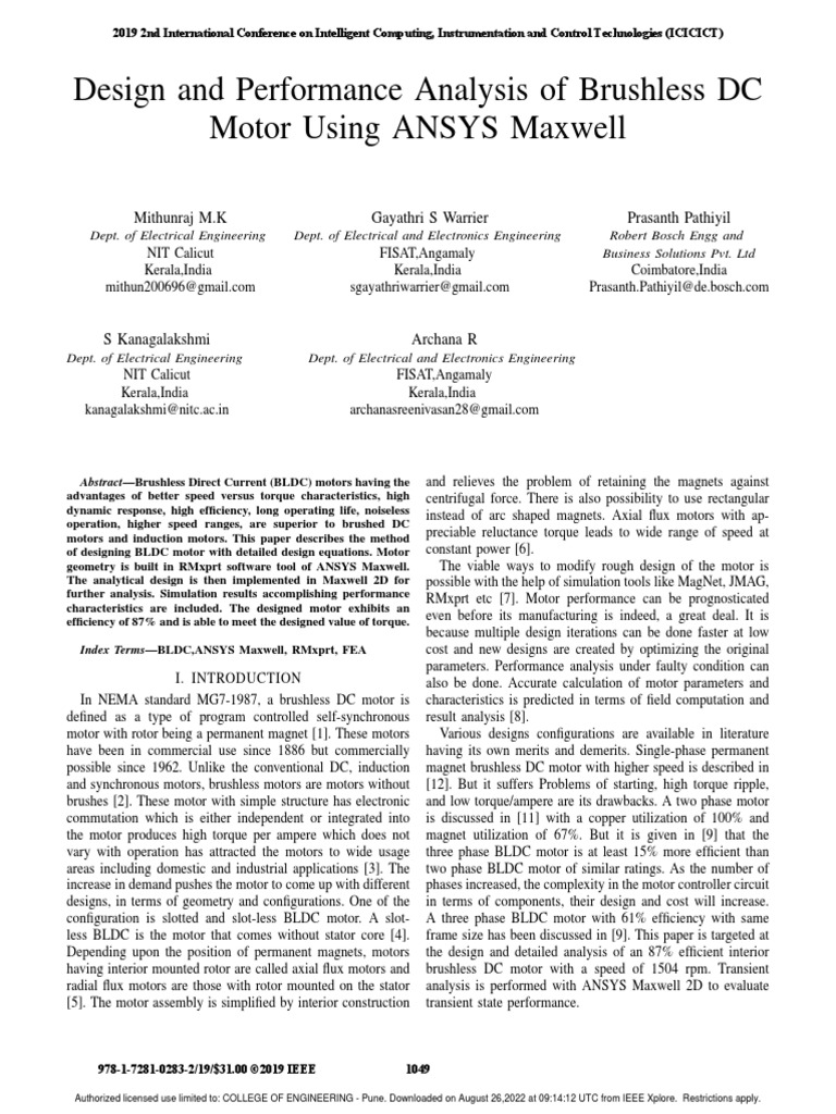 Design and Performance Analysis of Brushless DC Motor Using ANSYS Maxwell | PDF | Electric Motor ...