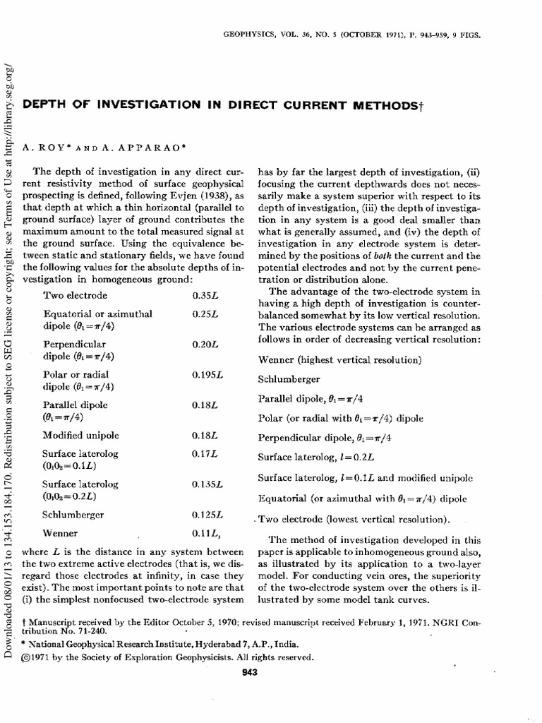 Depth of Investigation in Direct Current Methods-1 | PDF ...