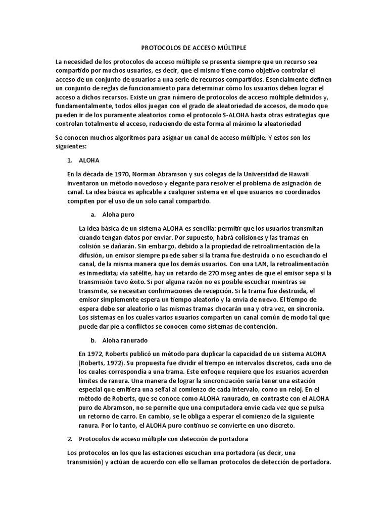 Protocolos de Acceso Múltiple | PDF | Tecnología de información y ...
