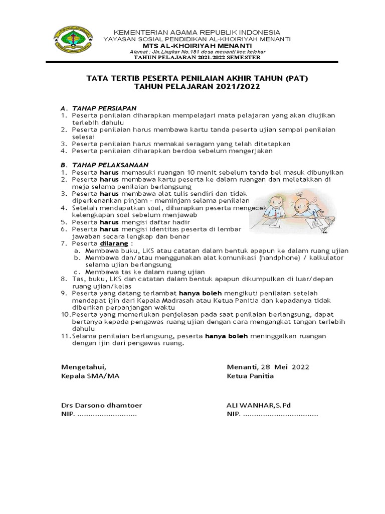 Contoh Tata Tertib Penilaian Akhir Tahun | PDF