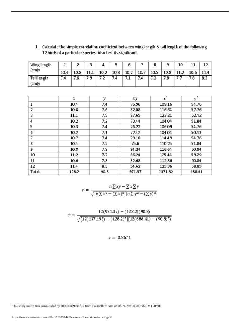 Correlation Coefficient Calculations Pdf Statistical Analysis
