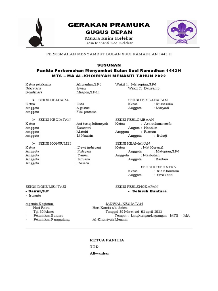 Susunan Panitia Perkemahan Pramuka | PDF