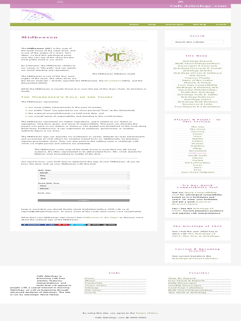 Midheaven In Astrology Cafe Astrology Pdf Horoscope Technical