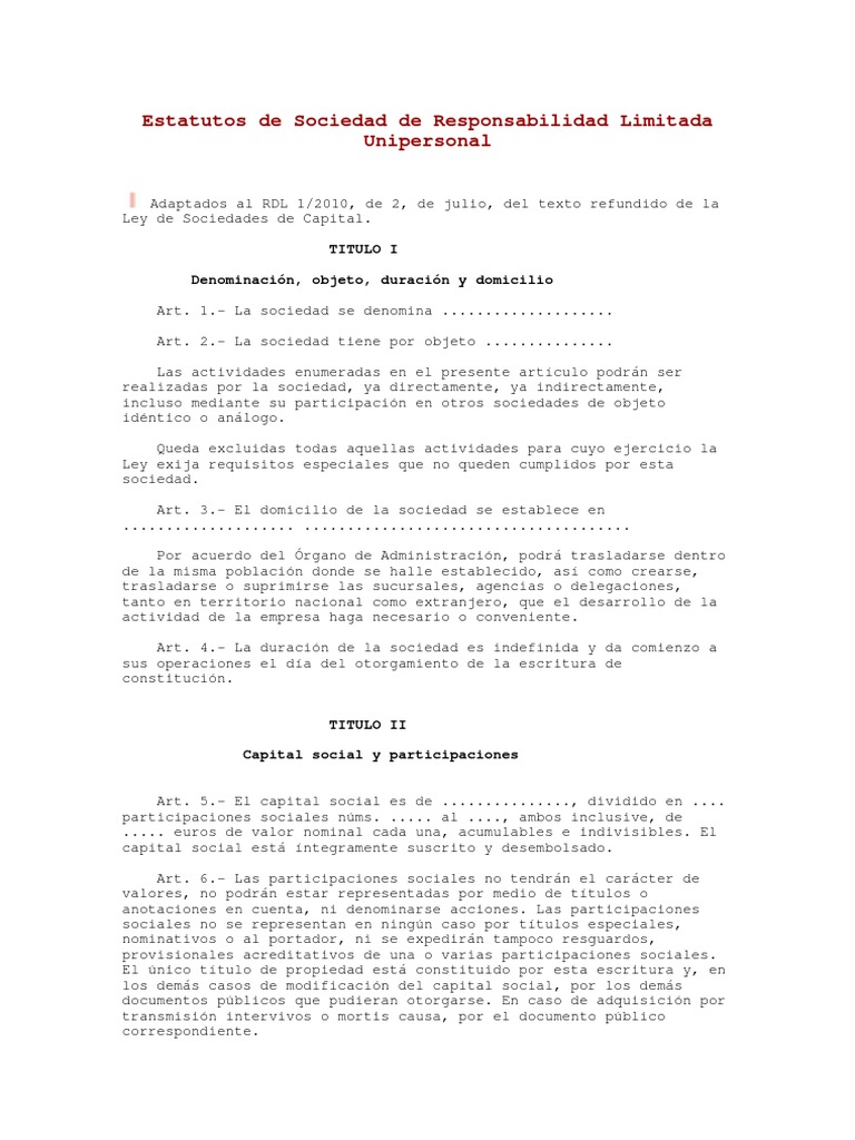 Estatutos Slu | PDF | Sociedad de responsabilidad limitada | Business