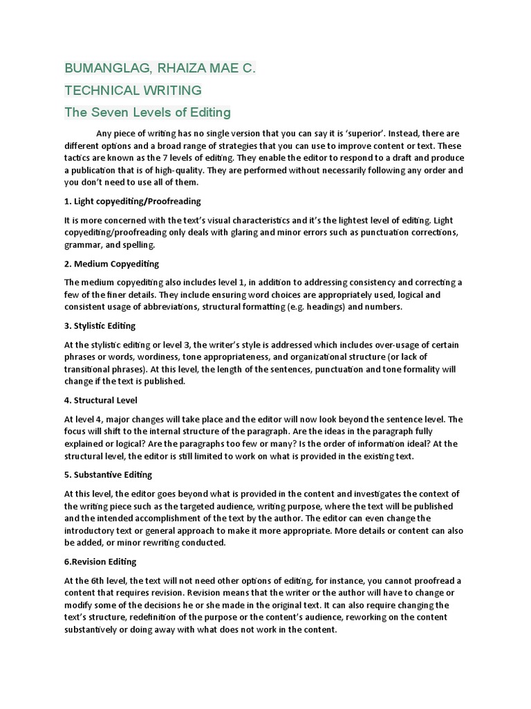 Seven Levels of Editing in Technical Writing | PDF | Copy Editing ...
