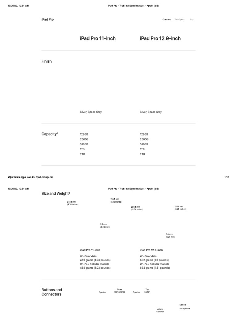 Ipad Pro - Technical Specifications - Apple (ME) | PDF | Ios | I Pad