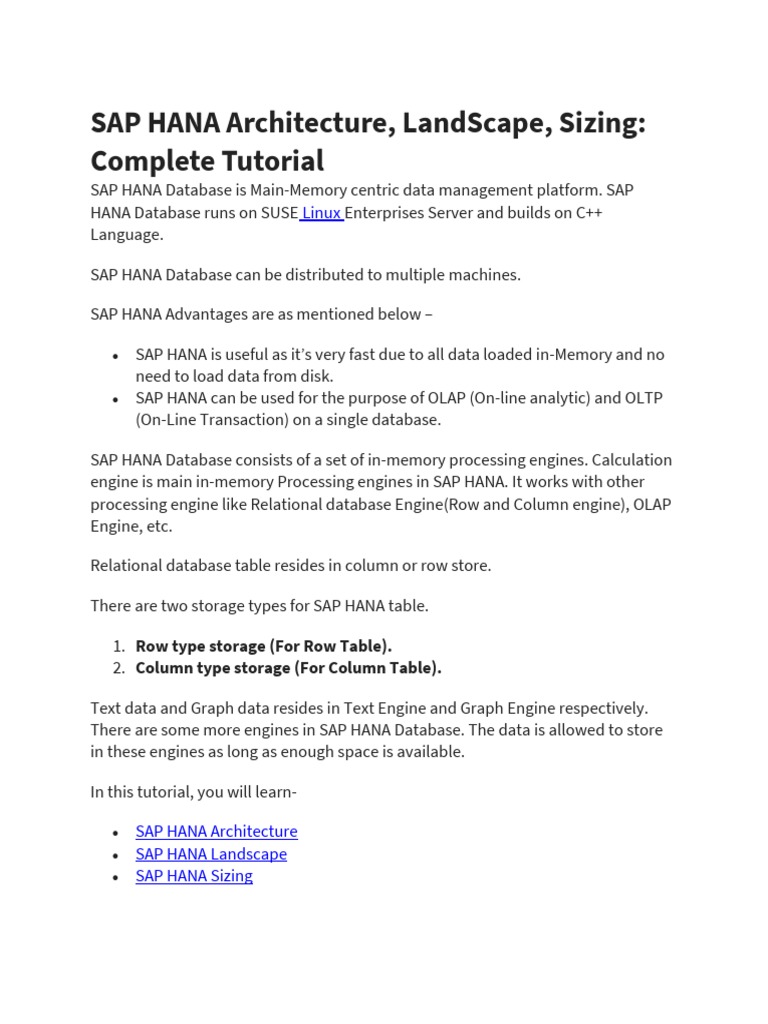 SAP HANA Architecture | PDF | Computer Data Storage | Databases