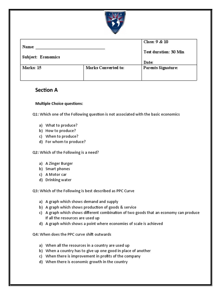 Economics Grade 9 & 10 (Quiz 2) | PDF | Economics | Economies
