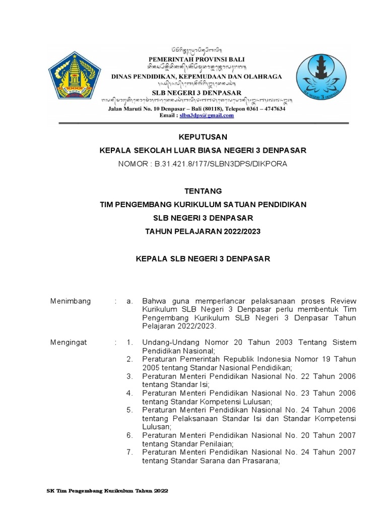 SK Tim Pengembang Kurikulum Fixs | PDF