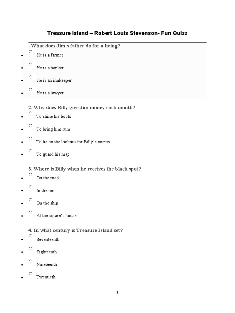 Treasure Island Quiz and Answers | PDF | Treasure Island | Pirate Books