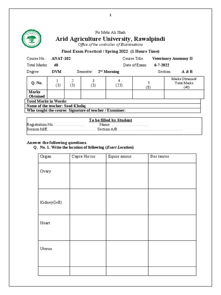 ANAT-102 Practical Final 2022 | PDF | Medical Specialties | Human Anatomy