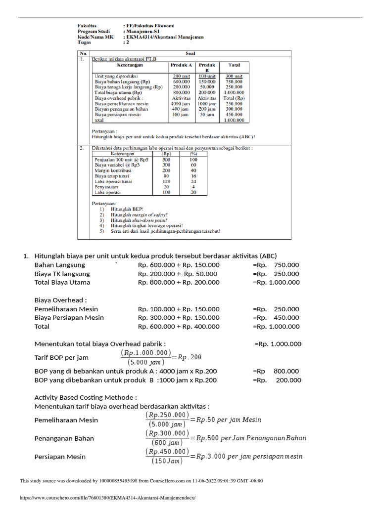 Biaya Per Unit dan Analisis BEP Produk | PDF