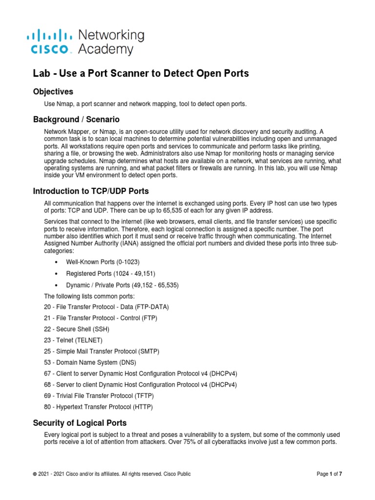 1.2.10 Lab Use A Port Scanner To Detect Open Ports Answer Key | PDF ...