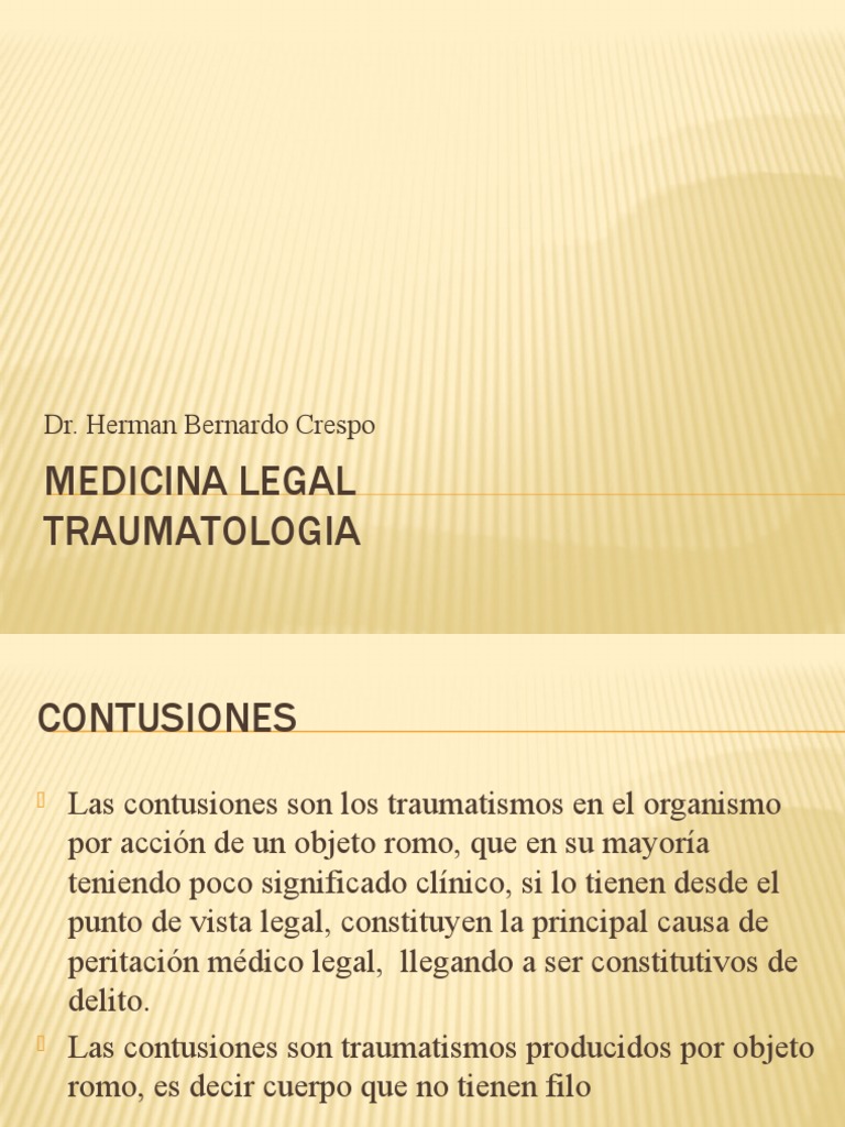 Contusiones y Lesiones Contusas en Medicina Legal | PDF | Lesión | Piel