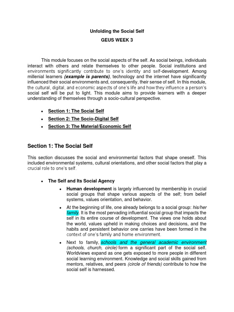 Unfolding The Social Self | PDF | Identity (Social Science) | Self