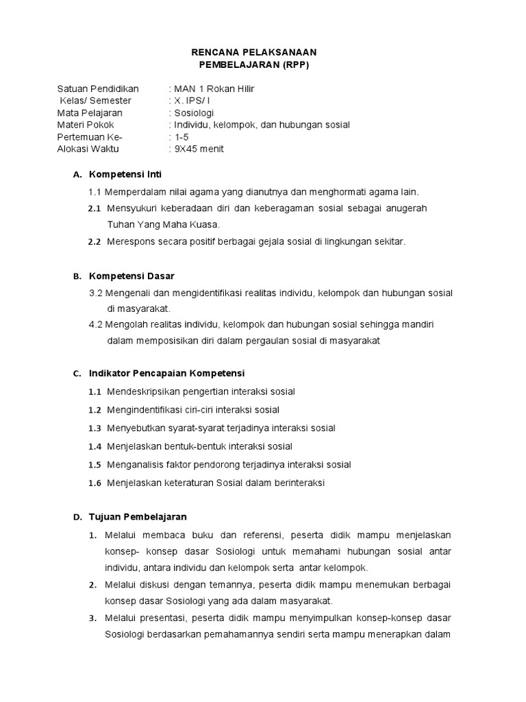 RPP Sosiologi Kelas X | PDF | Karier & Perkembangan | Pengembangan Diri