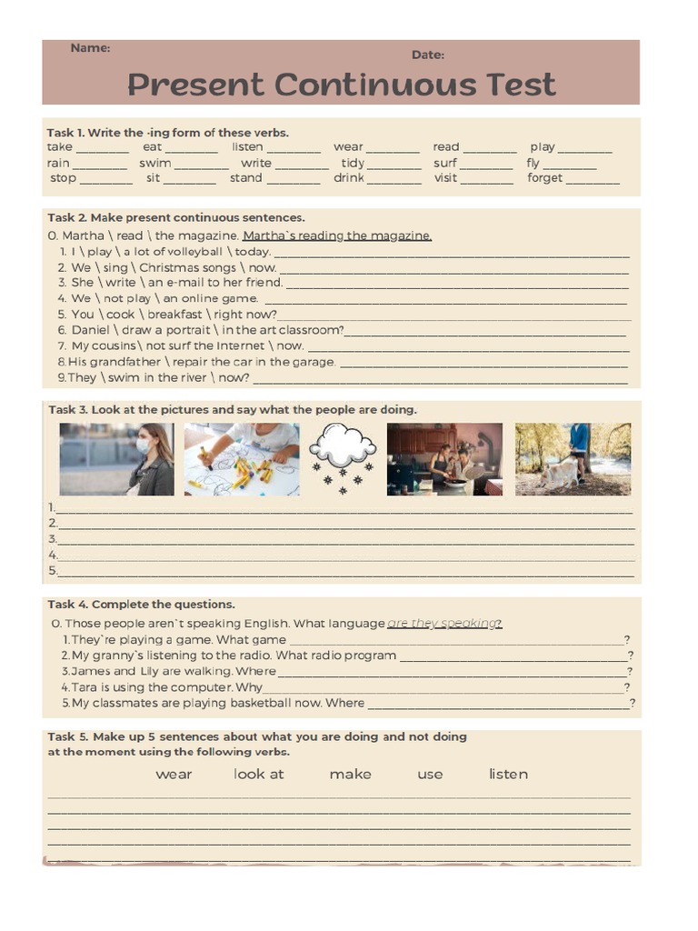 Present Continuous Test Grammar Drills 140814 Pdf