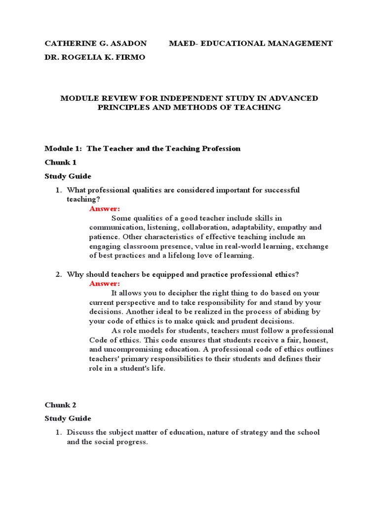 Advance Prin Modules Review | PDF | Learning | Teaching Method