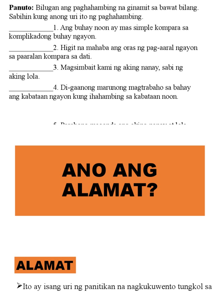 2 Bahagi at Elemento NG Alamat | PDF