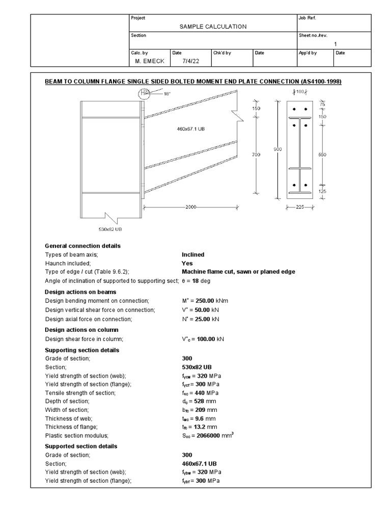 Beam To Column Flange Single Sided Bolted Moment End Plate Connection ...