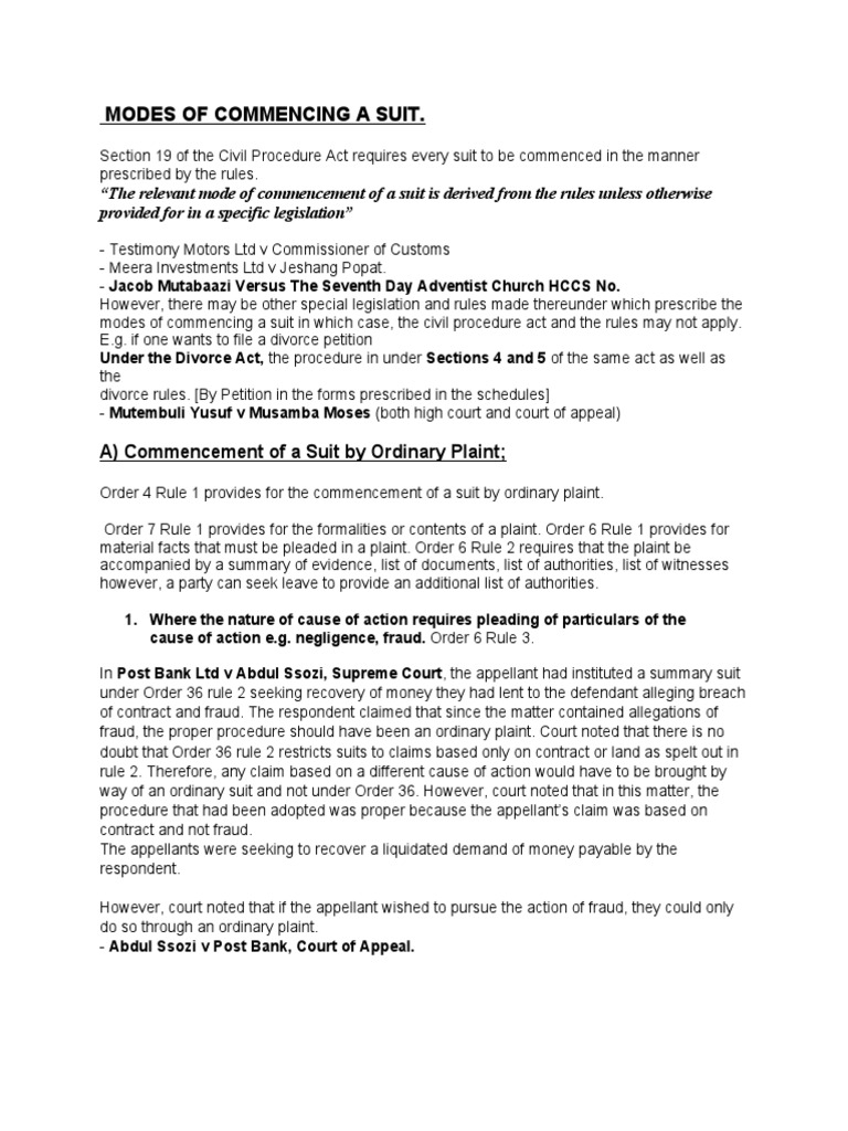 Modes of Commencing a Civil Suit | PDF | Lawsuit | Cause Of Action