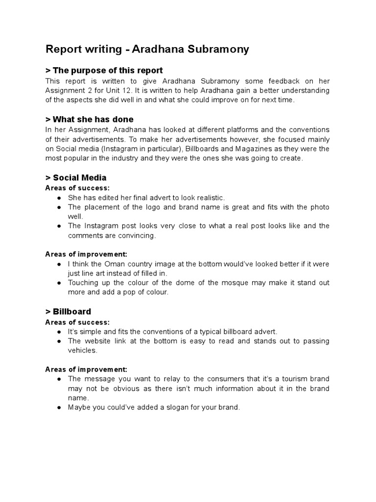 Report Writing - Aradhana Subramony | PDF