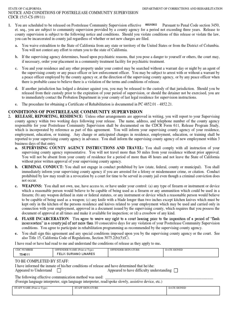 CDCR 1515 Fillable Form - 1 | PDF | California Department Of Corrections And Rehabilitation ...