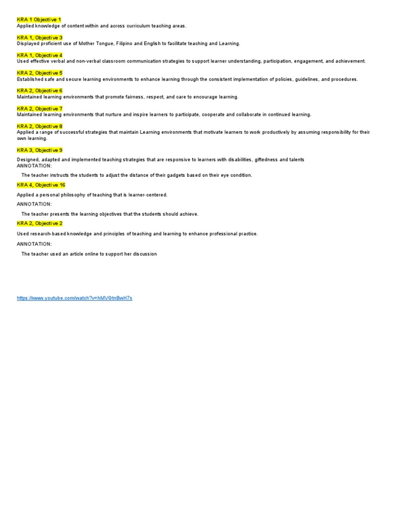 KRA 1 Objective 1 | PDF