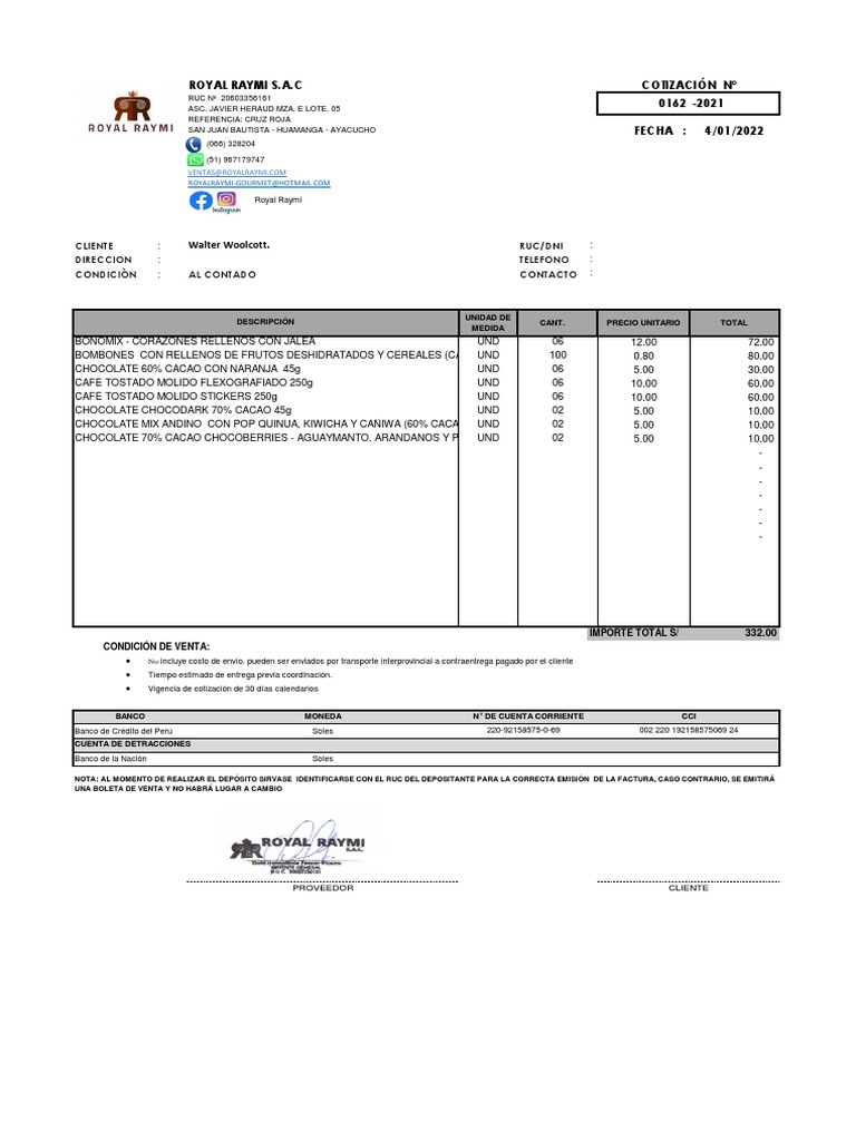 Cotización N. 162 | PDF | Industria de alimentos | Comida y bebida