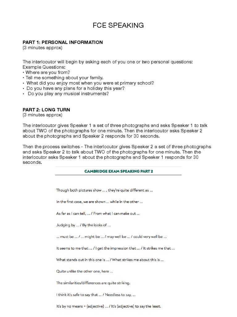FCE Speaking Exam Structure Overview | PDF | Language Arts & Discipline