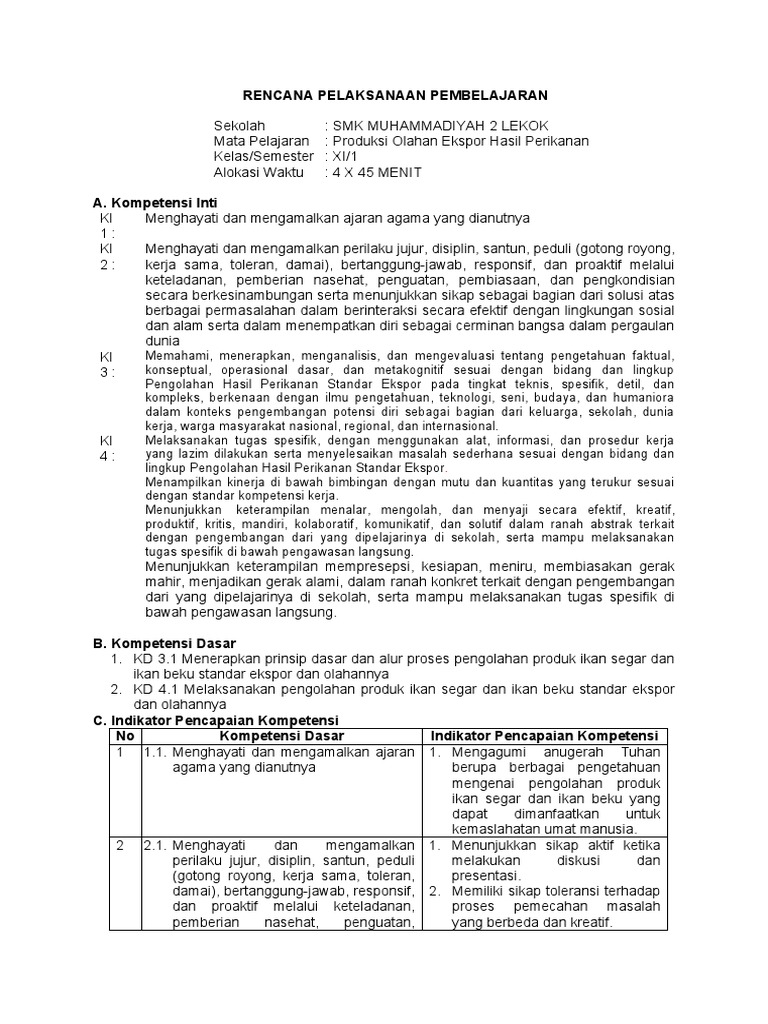 RPP - Produksi Olahan Ekspor Hasil Perikanan | PDF