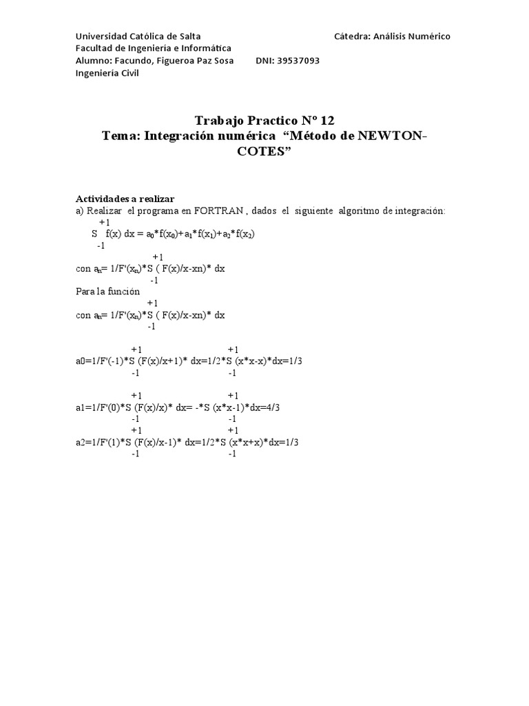 Tpnº 12 Método de Newton-Cotes | Descargar gratis PDF | Matemáticas ...