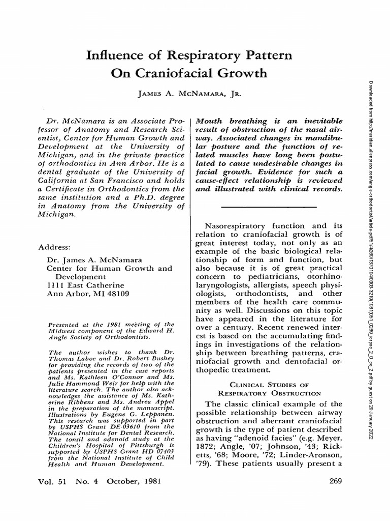 Influence of Respiratory Pattern On Craniofacial Growth 0003-3219 (1981 ...