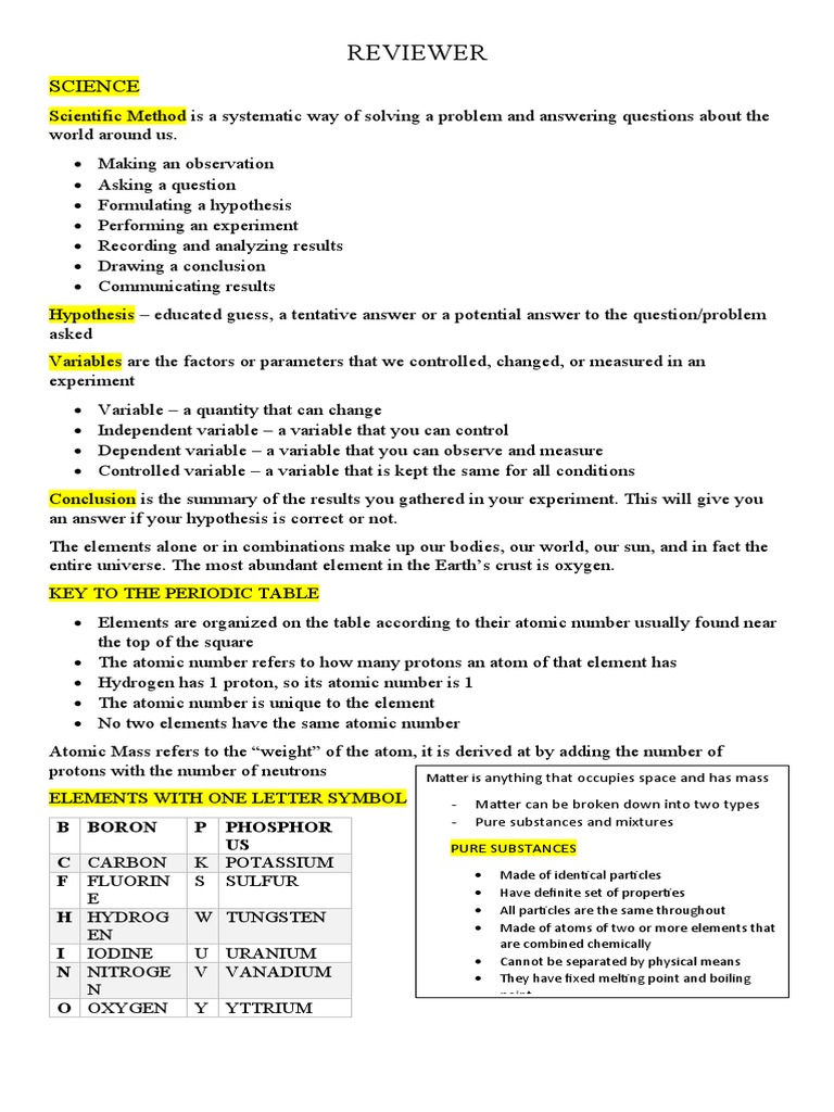 Grade 7 Reviewer | PDF | Mixture | Chemical Elements