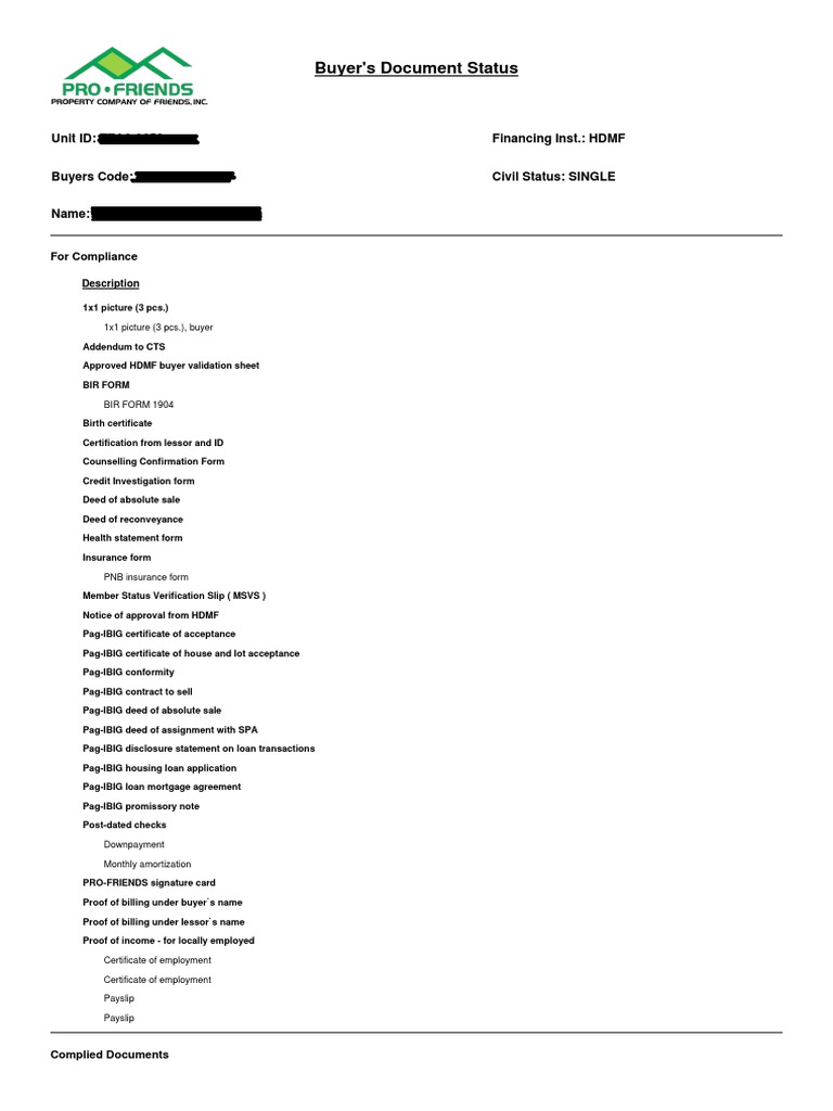 HDMF Checklist | PDF | Loans | Conveyancing