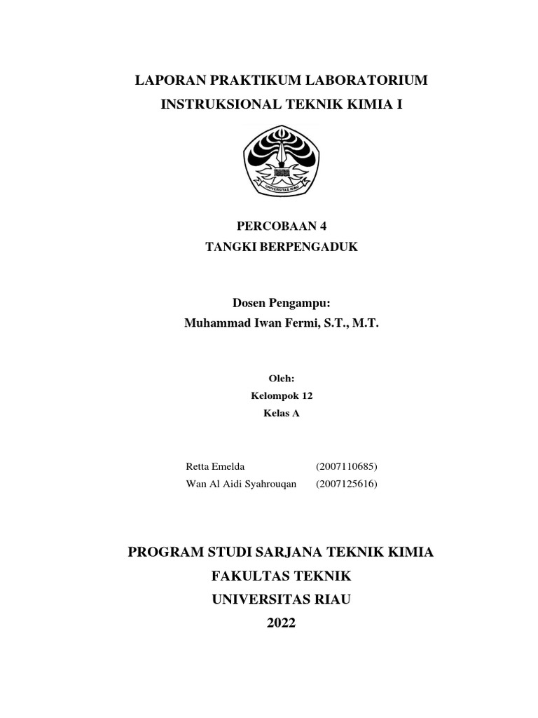 Praktikum Tangki Berpengaduk Teknik Kimia | PDF | Teknologi & Rekayasa