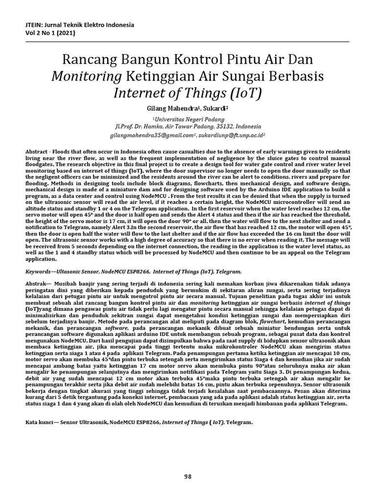 Design Of An Internet Of Things Iot Based Water Gate Control And River Water Level Monitoring