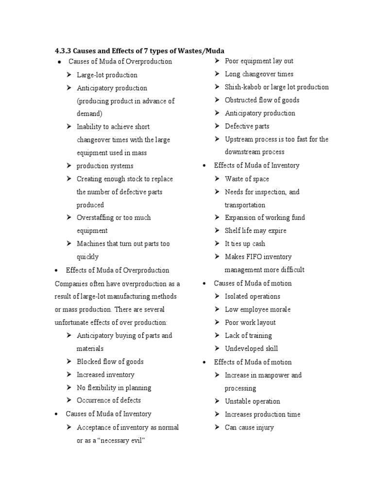 Cause and Effect of Muda | PDF | Inventory | Production And Manufacturing