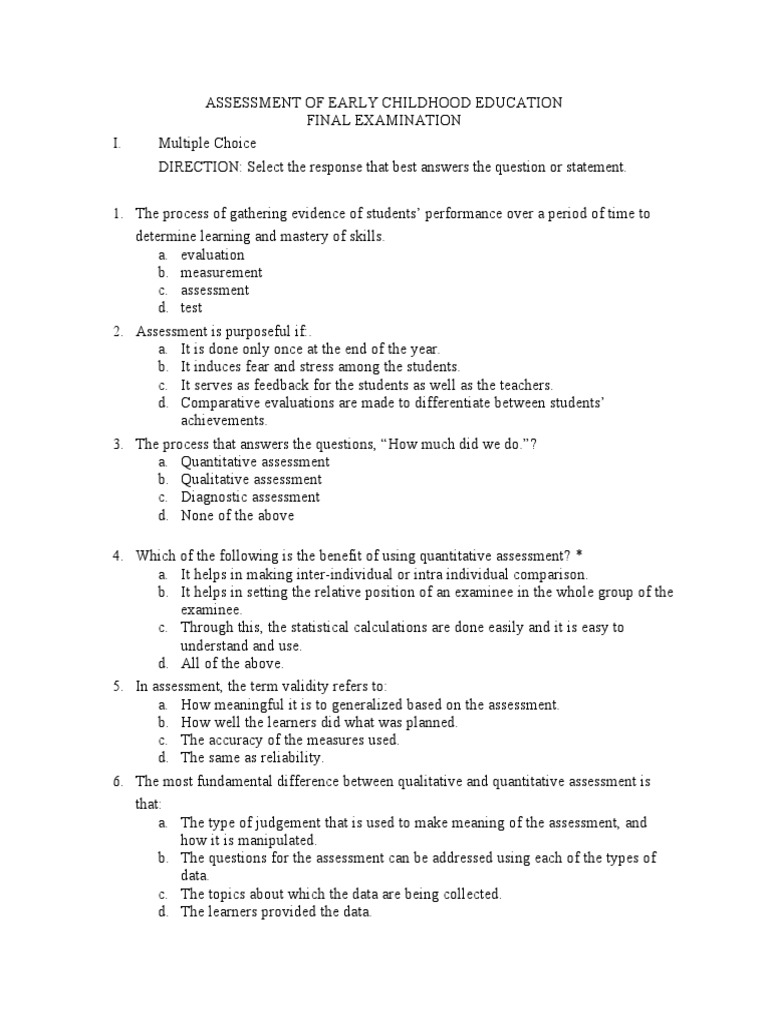 Assessment of Early Childhood Education Exam | PDF | Educational ...