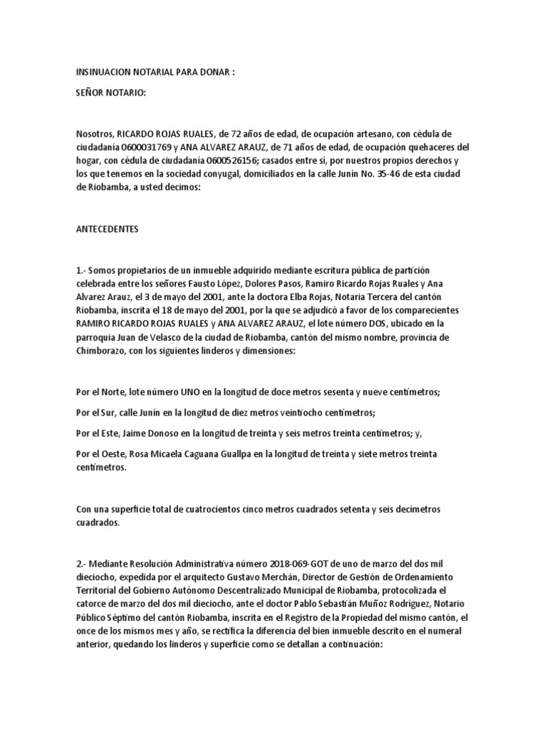 Insinuacion Notarial para Donar y Donacion Con Reserva de Usufructo ... Insinuacion Notarial para Donar y Donacion Con Reserva de Usufructo ...