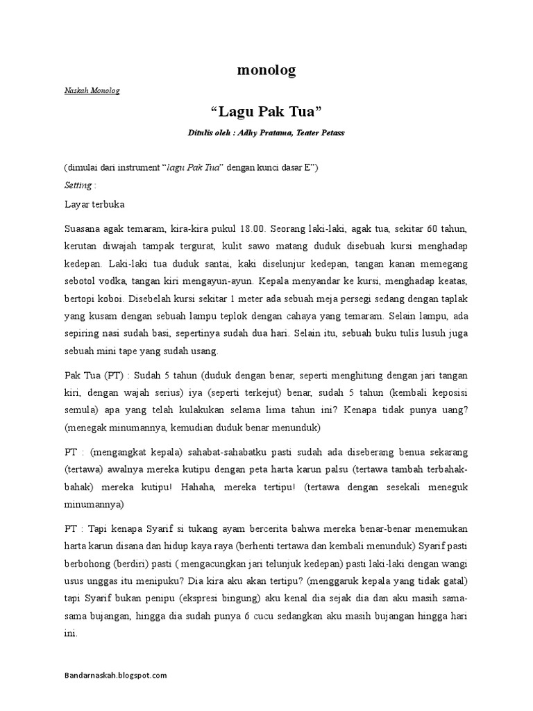 Monolog "Lagu Pak Tua" | PDF | Memasak, Makanan, & Anggur | Seni
