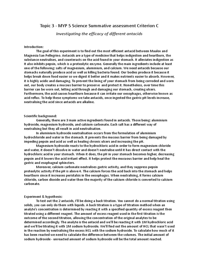 Topic 3 - MYP 5 Science Summative Assessment Criterion C - Ines ...